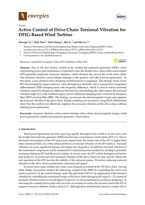Pdf Active Control Of Drive Chain Torsional Vibration For Dfig Based