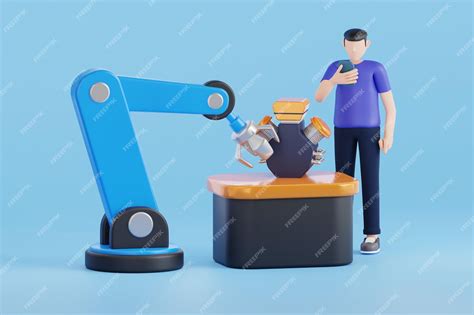 Premium Psd 3d Illustration Of Technician Controlling Robotic Arm With Smartphone