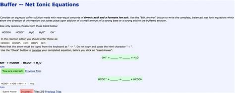 Solved Buffer Net Ionic Equations Show The Direction Of