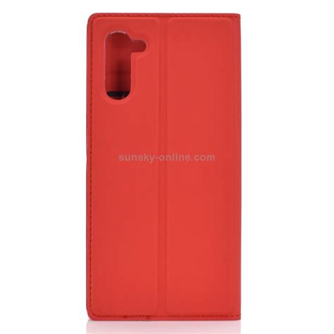 전기 프레스 일반 질감 울트라 얇은 자기 흡입 Tpu Pu 가죽 케이스 홀더 및 카드 슬롯 갤럭시 Note10 빨간색