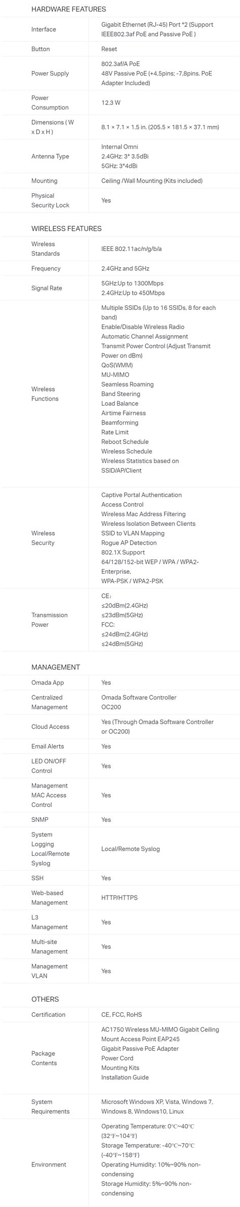 TP Link EAP AC Wireless Dual Band Gigabit Ceiling Access Point Networking