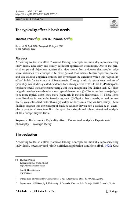 Pdf The Typicality Effect In Basic Needs