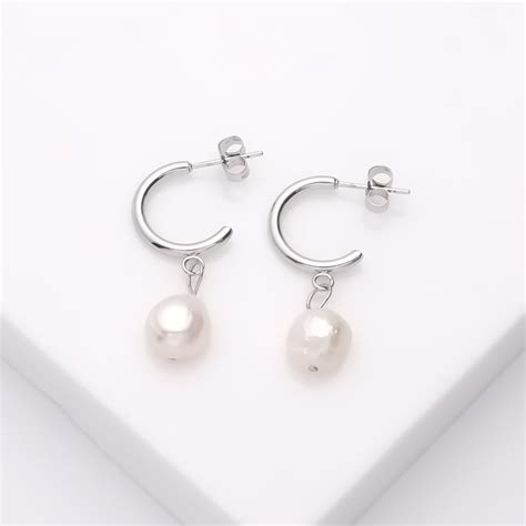 Stainless Steel Baroque Freshwater Pearl Earrings Glitters