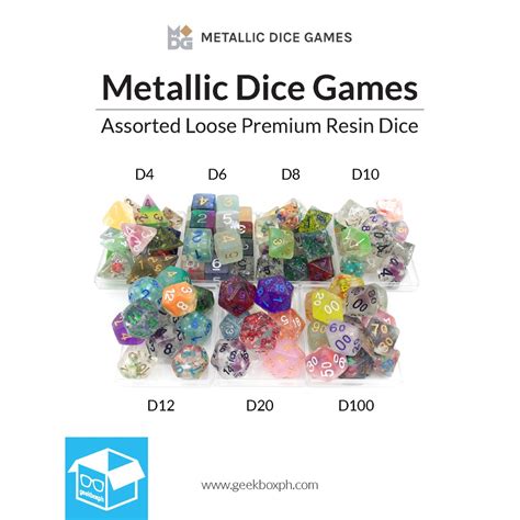 Mdg Assorted Loose Premium Resin Dice Per Piece D4 D6 D8 D10 D12 D20