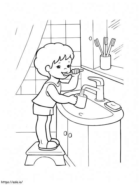 Boy Brushing Teeth Coloring Page