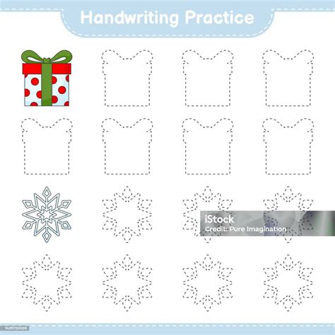 필기 연습 눈송이와 선물 상자의 추적 라인 교육 어린이 게임 인쇄 워크시트 벡터 일러스트 레이 션 0명에 대한 스톡 벡터 아트 및 기타 이미지 Istock