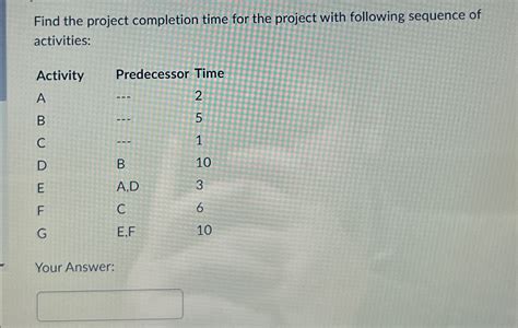 Solved Find The Project Completion Time For The Project With