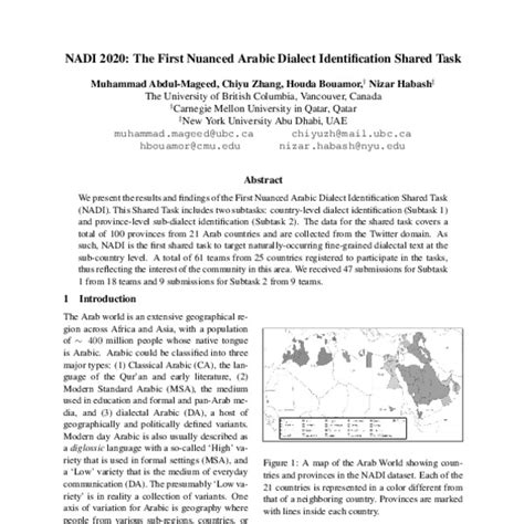 Nadi 2020 The First Nuanced Arabic Dialect Identification Shared Task Acl Anthology