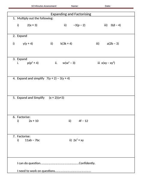 Expanding And Factorising Pdf