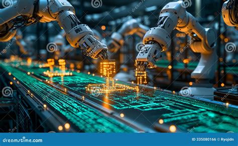 robotic assembly line with conveyor belts hydraulic presses stamping machines welding robots