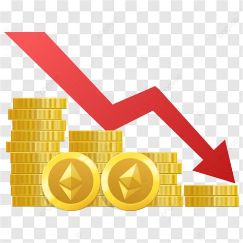 Ethereum Crypto Coin Price Decreasing In Gold Color With Red Down Arrow
