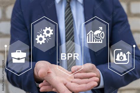 Businessman Using Virtual Interface Sees Abbreviation Bpr Business Process Reengineering Bpr
