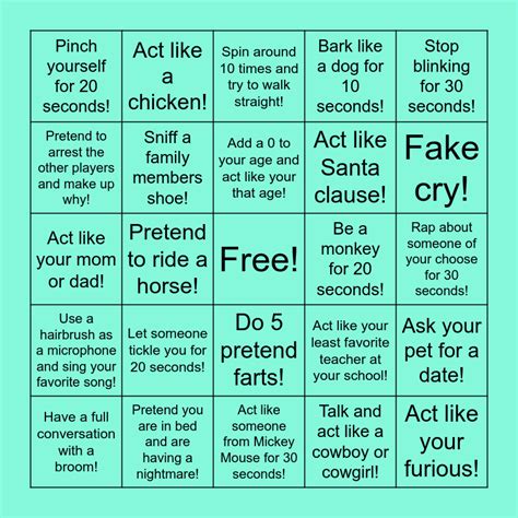 Dare Bingo Bingo Card