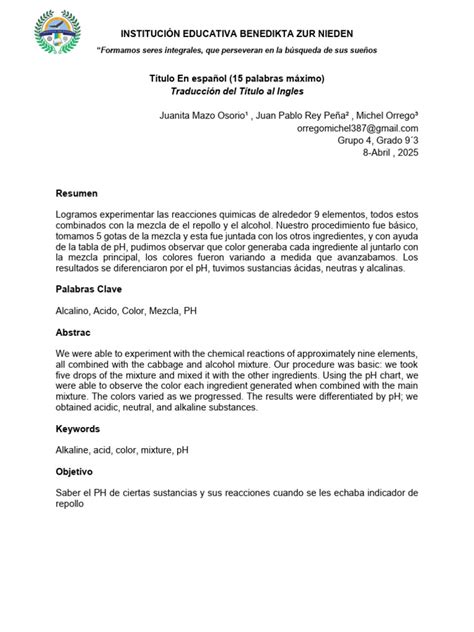 Plantilla Informe De Laboratorio Iebzn Pdf Ph Compuestos Químicos