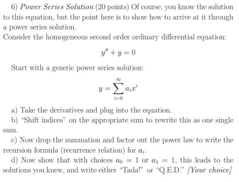 Solved 6 Power Series Solution 20 Points Of Course You
