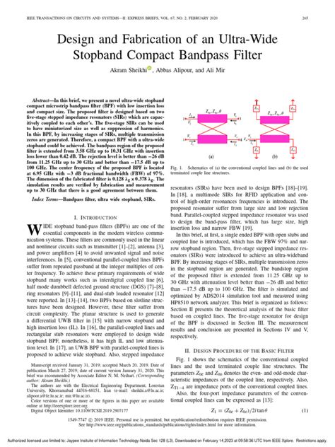 2022 Design And Fabrication Of An Ultra Wide Stopband Compact Bandpass Filter Pdf Electronic
