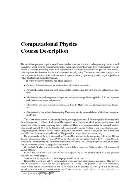 Computational Physics Course Overview Pdf Ordinary Differential