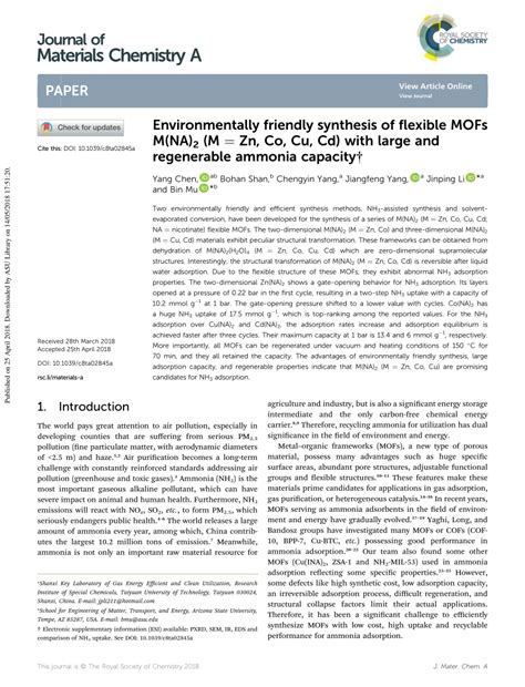 Pdf Environmentally Friendly Synthesis Of Flexible Mofs Mna2 M Zn Co Cu Cd With Large