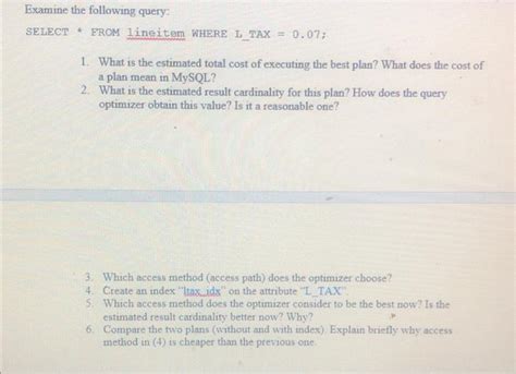 Examine The Following Query Select From Iineitem