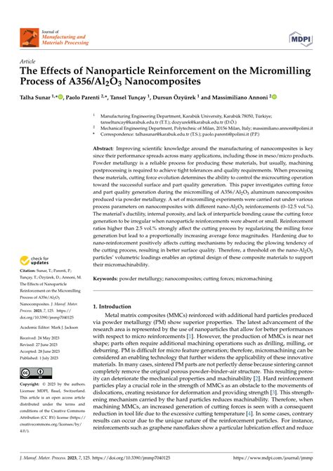 Pdf The Effects Of Nanoparticle Reinforcement On The Micromilling
