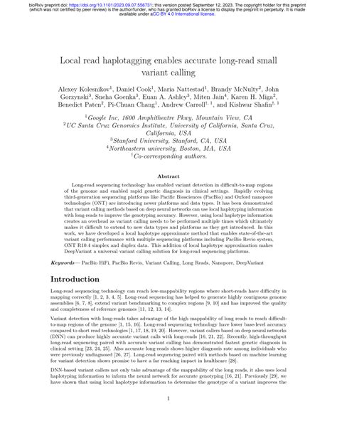 Pdf Local Read Haplotagging Enables Accurate Long Read Small Variant