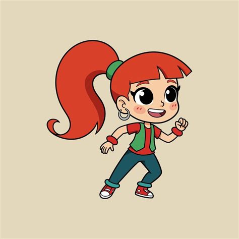 Happy Cartoon Girl Running Red Hair Anime Style Premium Vector
