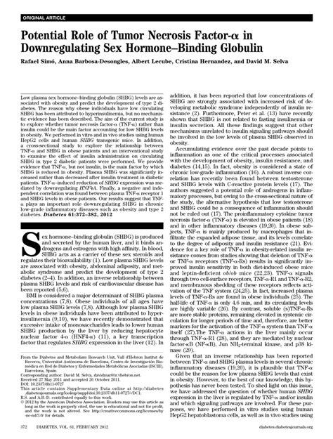 Pdf Potential Role Of Tumor Necrosis Factor In Downregulating Sex