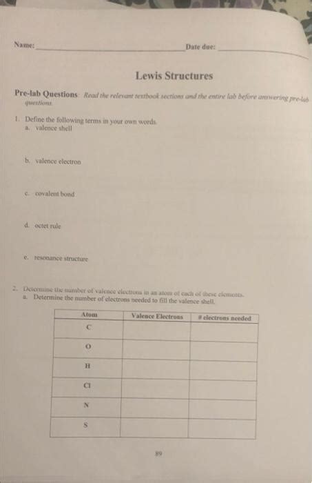 Solved Name Date Due Lewis Structures Pre Lab Questions Chegg