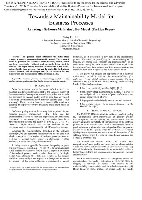 Pdf Towards A Maintainability Model For Business Processes Adapting