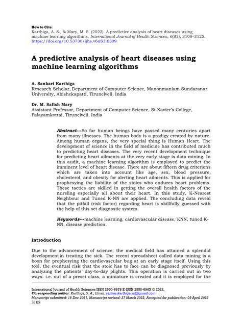 Pdf A Predictive Analysis Of Heart Diseases Using Machine Learning