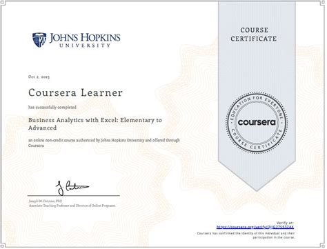Successfully Completed Certification On Business Analytics On Coursera