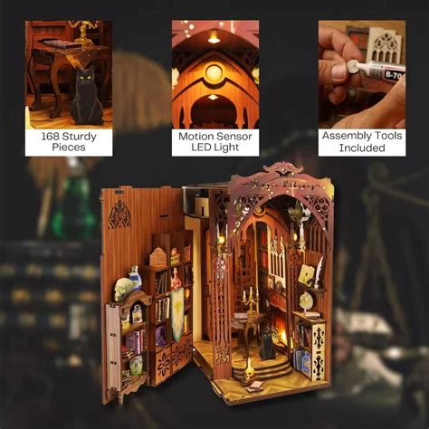 3d Wooden Dollhouse With Light Building Model Toys Book Nook Kit Use As