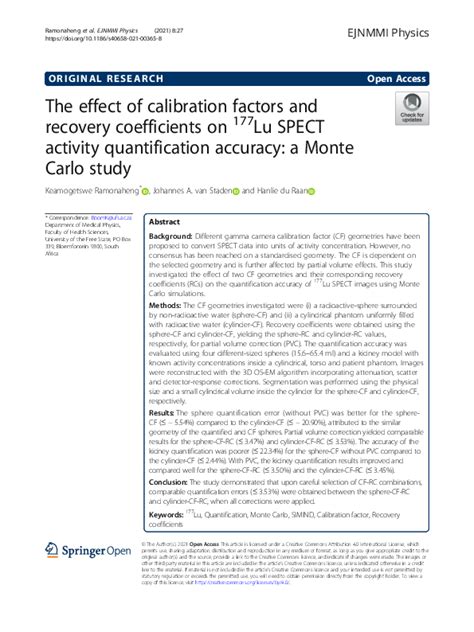 Pdf The Effect Of Calibration Factors And Recovery Coefficients On 177lu Spect Activity