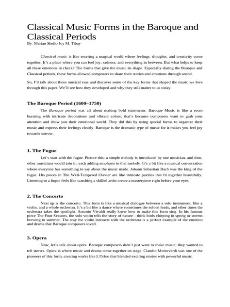 Classical Music Forms In The Baroque And Classical Periods Pdf