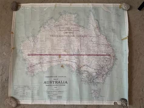 Vintage Commonwealth Railways Map Of Australia Showing Railway Systems