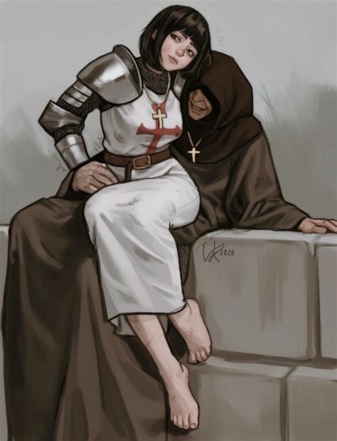 Vankraut Highres 1boy 1girl Armor Barefoot Black Hair Blunt