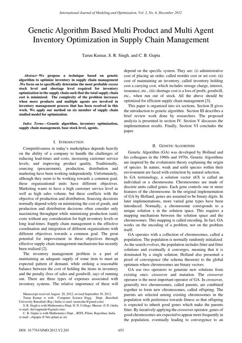 Pdf Genetic Algorithm Based Multi Product And Multi Agentinventory
