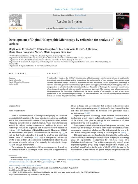PDF Development Of Digital Holographic Microscopy By Reflection For Analysis Of Surface