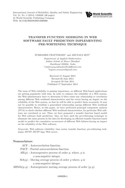 Pdf Transfer Function Modeling In Web Software Fault Prediction