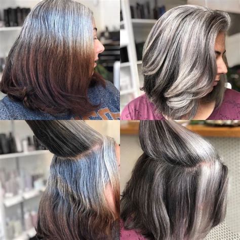 Ideas For Blending Gray Hair With Highlights And Lowlights Gray Hair Highlights Hair