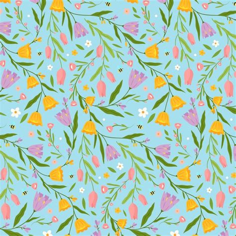 Free Vector Flat Floral Pattern Design For Spring