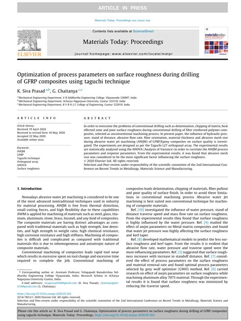Pdf Optimization Of Process Parameters On Surface Roughness During Drilling Of Gfrp Composites
