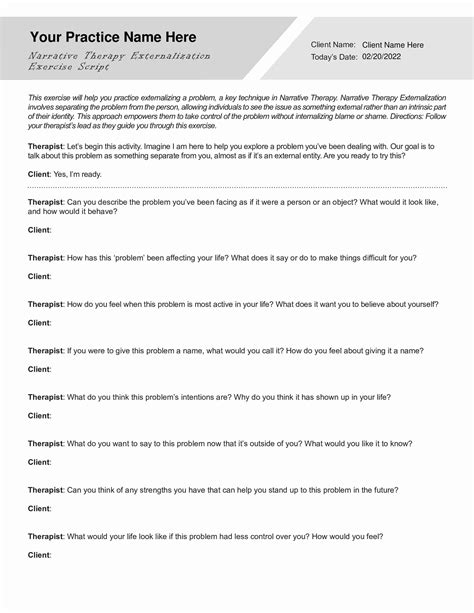 Narrative Therapy Externalization Technique Script Pdf Therapybypro