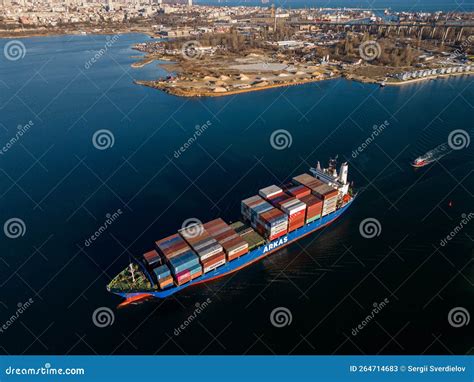 Varna Bulgaria 21 December 2022 Aerial View Of Cargo Container Ship In The Sea Editorial