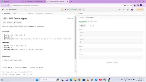 Leetcode Add Two Integers 2235 Nikitha Y S Posted On The Topic