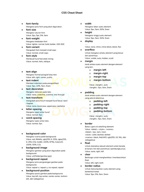 Css Cheat Sheet Pdf