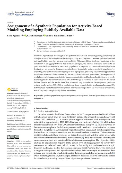 Pdf Assignment Of A Synthetic Population For Activity Based Modeling