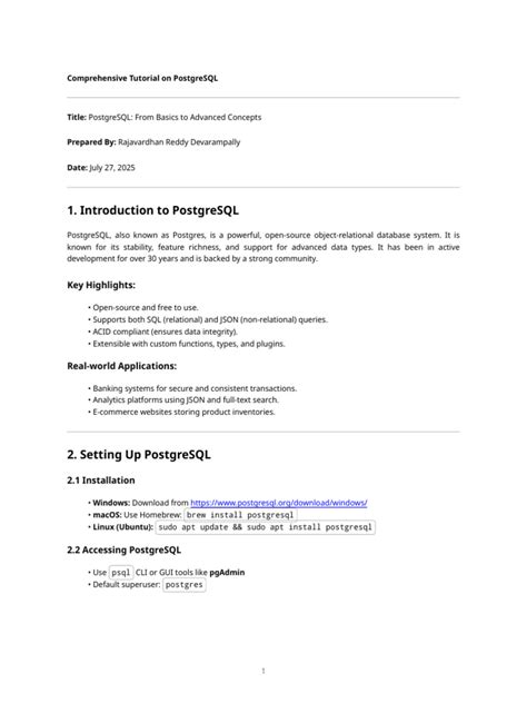 Postgre Sql Tutorial Detailed Pdf Postgre Sql Databases