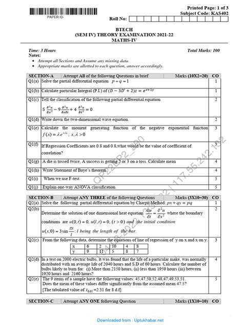 Maths Iv Kas402 2021 Pdf Partial Differential Equation Differential Equations