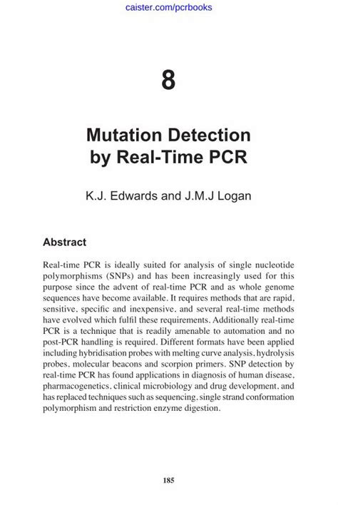 Pdf Mutation Detection By Real Time Pcr · Mutation Detection By Real Time Pcr Kj Edwards And